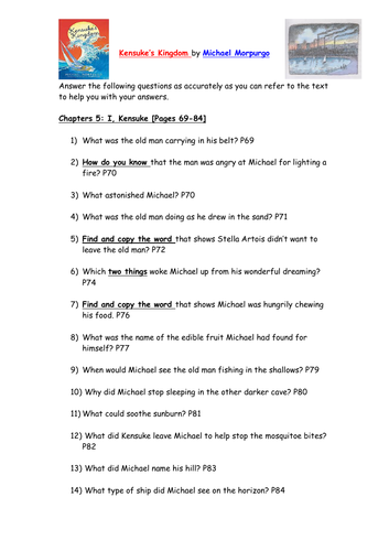 Kensuke's Kingdom Comprehension [Chapter 5] | Teaching Resources