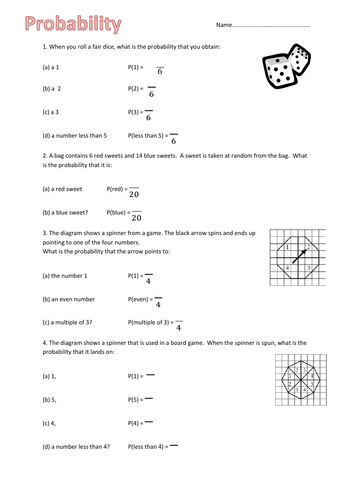 FREEBIE! - Scaffolded basic probability worksheet | Teaching Resources