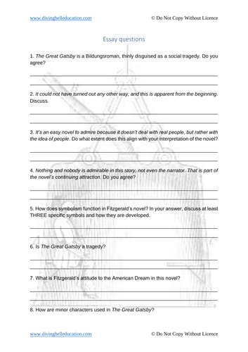 The Great Gatsby: Essay Questions and Sample Essay | Teaching Resources