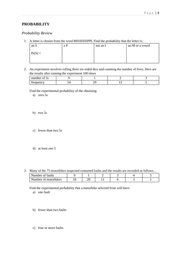 Year 10 Probability Revision | Teaching Resources