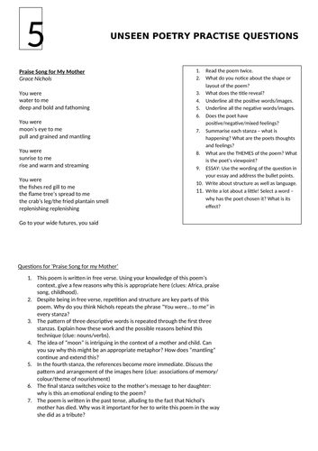 6 Unseen poems with GCSE preparation tasks | Teaching Resources
