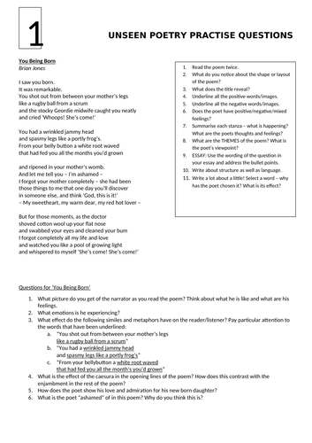 6 Unseen poems with GCSE preparation tasks | Teaching Resources