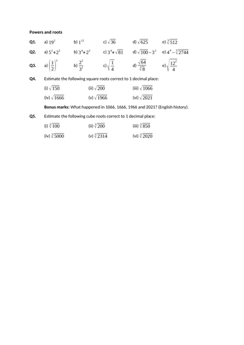 Powers and roots | Teaching Resources