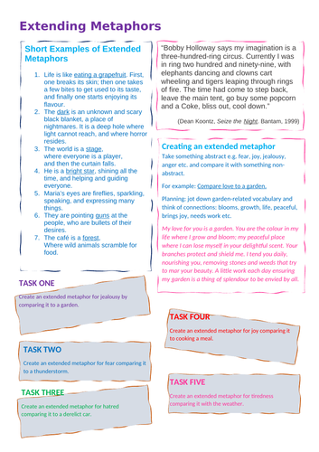 Extending metaphors task sheet | Teaching Resources