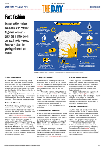 Fast Fashion article analysis | Teaching Resources