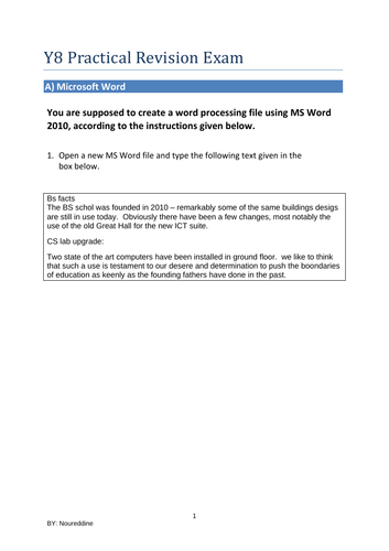 ICT -YEAR 8- END OF YEAR EXAMINATION and EoY Revision ( MS Word ...