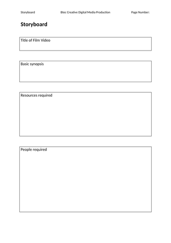 Storyboard Template Btec Media Production Video and Film | Teaching ...