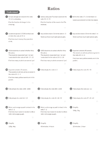 Ratios Worksheet + Answers (Foundation GCSE) | Teaching Resources
