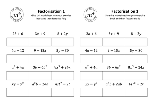 Factorisation Worksheet | Teaching Resources Factorisation Worksheet | Teaching Resources