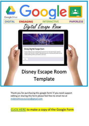 DIGITAL LEARNING - Disney Escape Room Template - Google forms DISTANCE ...
