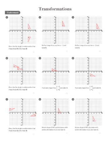 Transformations Worksheet + Answers (Foundation GCSE) | Teaching Resources