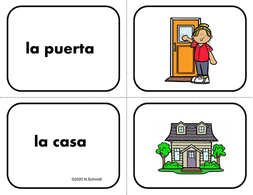 Spanish House Vocabulary: 24 Flashcards (Memory/Matching Game ...