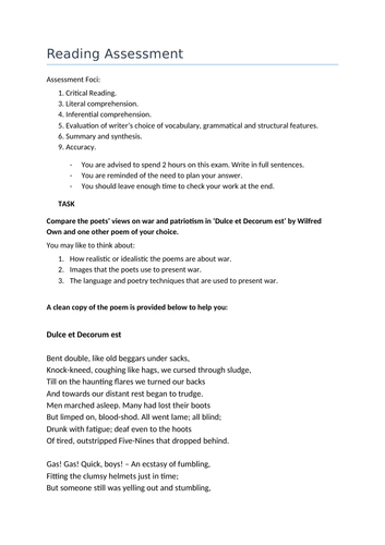 KS3 SOW: War / Conflict / Poetry | Teaching Resources
