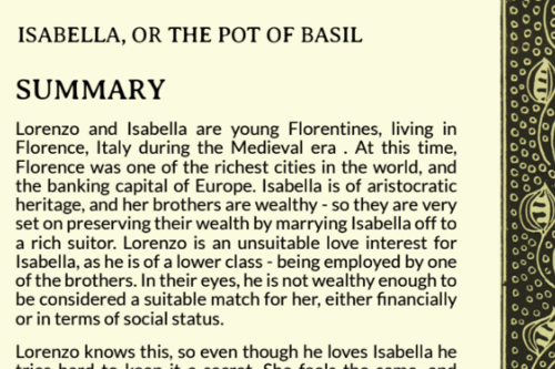 'Isabella, or the Pot of Basil' by Keats - Vocabulary and Summary ...