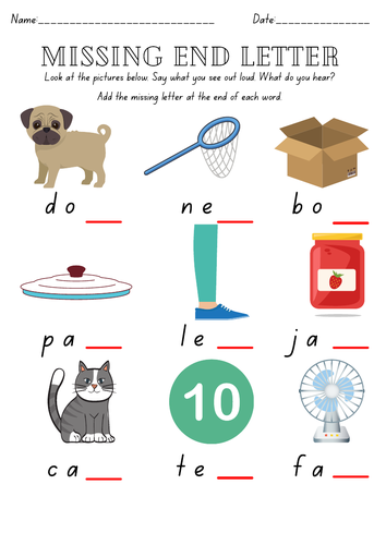 Missing end Letter | Teaching Resources