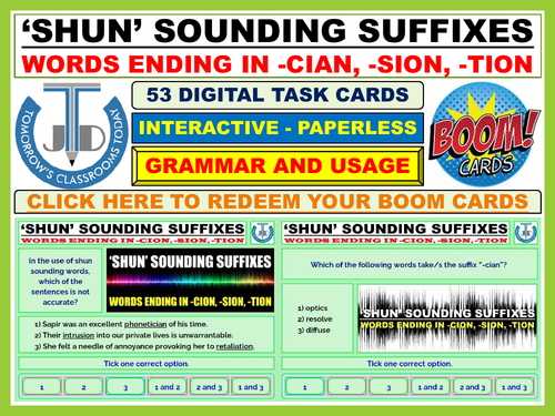 SHUN SOUNDING SUFFIXES - WORDS ENDING IN -CIAN, -SION, -TION: 53 BOOM ...