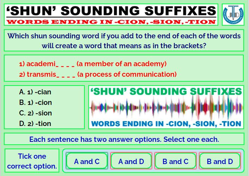 SHUN SOUNDING SUFFIXES - WORDS ENDING IN -CIAN, -SION, -TION: 53 BOOM ...