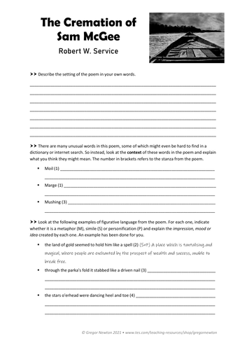 The Cremation of Sam McGee - Worksheet | Teaching Resources