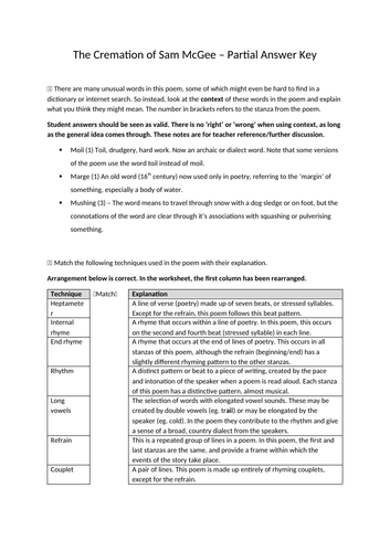 The Cremation of Sam McGee - Worksheet | Teaching Resources
