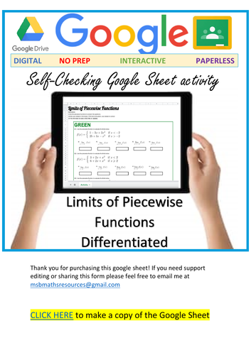 Limits of Piecewise Functions GOOGLE SHEET DIGITAL SELF CHECKING ...