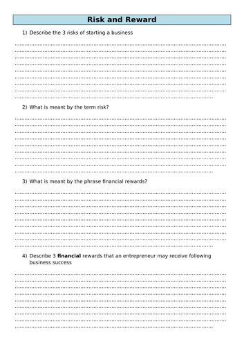 Risk and Reward - GCSE (9-1) Business | Teaching Resources