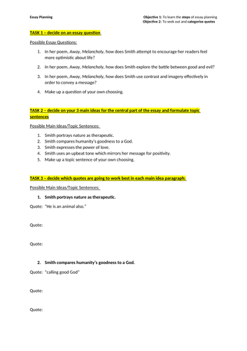 Away Melancholy by Stevie Smith - Full Lesson of Activities - CIE ...