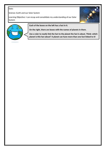 KS2 KS3 Science Space Solar System Planets worksheet | Teaching Resources