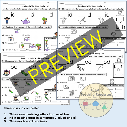 CVC Word Families Read Write Phonics Worksheets | Teaching Resources