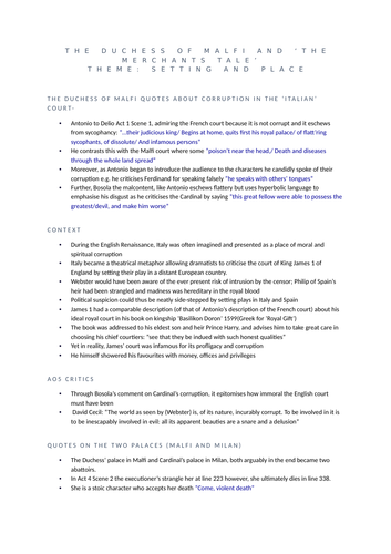 The Duchess of Malfi and The Merchant's Tale. Theme: Setting and Place ...