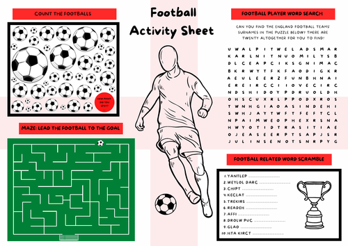England Euros Football A3 Activity Worksheet 2020 Football's Coming ...