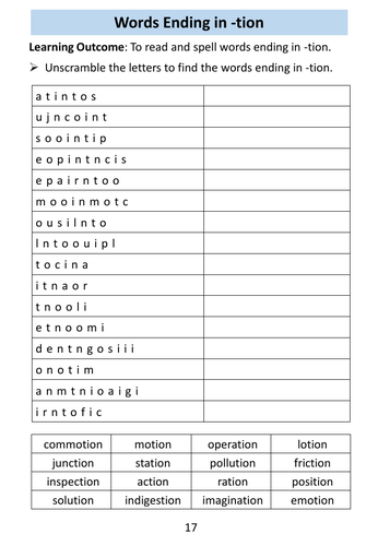English Functional Skills - Entry Level 2 - Words Ending In -tion ...
