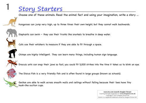 Story Starter 1 - Animal facts to spark the imagination for story ...