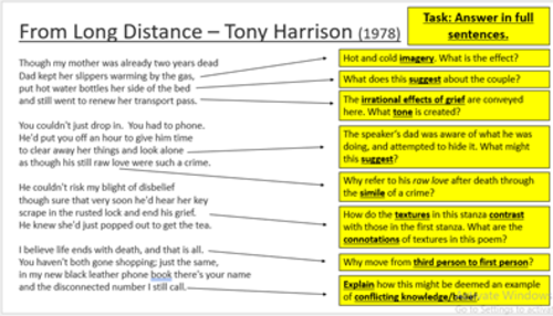 From Long Distance by Tony Harrison - Lesson Activities - CIE Poetry ...