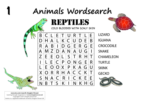 Animals Wordsearch 1 - Reptiles | Teaching Resources