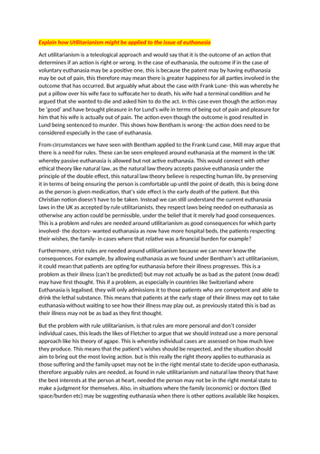 Example essay: Explain how Utilitarianism might be applied to the issue ...