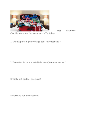 Mes vacances- listening practice | Teaching Resources