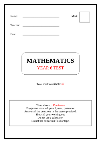 Year 6 Mathematics Test - 12 pages | Teaching Resources