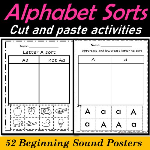 Alphabet Picture Sorting by Beginning Sounds - Cut and Paste | 52 ...