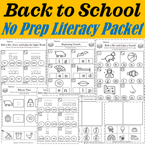 Back to School NO PREP Literacy Packet (Kindergarten and Preschool ...