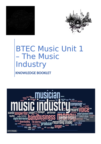 BTEC Level 2 First Award in Music Unit 1 The Music Industry Knowledge ...