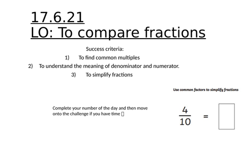 Comparing fractions - year 6 (tasks/powerpoint) | Teaching Resources