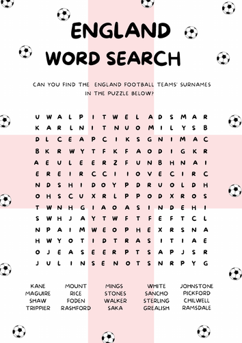 5X England UEFA Euros England Football Activities 2020. Word Search ...