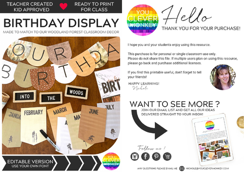 Woodland Forest INTO THE WOODS Classroom Birthday Display Pack ...