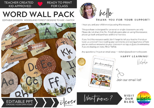 Woodland Forest INTO THE WOODS Classroom Word Wall Pack | Teaching ...