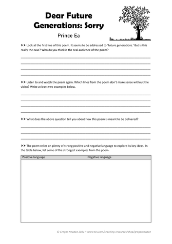 Dear Future Generations: Sorry - Prince Ea - Worksheets | Teaching ...