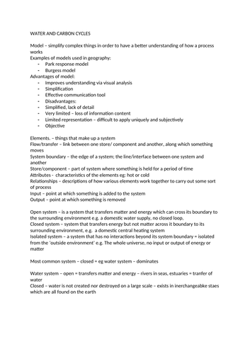 WATER AND CARBON CYCLES A LEVEL NOTES | Teaching Resources