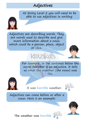 English Functional Skills - Entry Level 2 - Writing - Adjectives ...