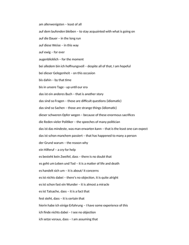 Advanced Level German Essay Writing Phrases, Vocabulary and Sentence ...