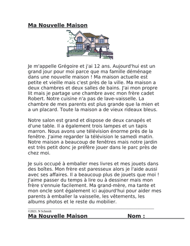 Ma Nouvelle Maison Lecture: My New House French Reading | Teaching ...