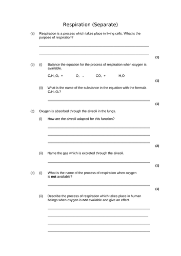 AQA GCSE Biology (9-1) B9 Respiration REVISION LESSON | Teaching Resources
